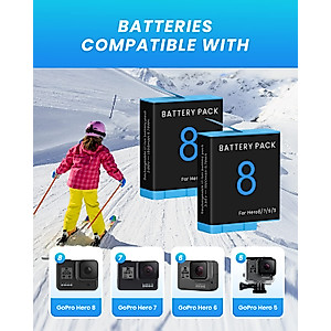 DINTYOU 2 Pack Batteries for Gopro Hero 8 7 6 5 Black Battery Accessories, Hero 8 7 Black Go Pro 5 6 7 8 1500mAh