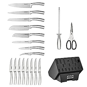 Cuisinart C77SS-19P Normandy 19 Piece Cutlery Block Set, Stainless Steel Ashwood Black