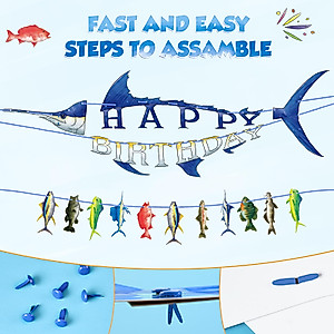 WERNNSAI Fishing Happy Birthday Party Banner - Gone Fishing String Hanging Banner with Pre-strung Fishing Banner Supplies for Boys Litter Fisherman Birthday Party Hanging Wall Decorations