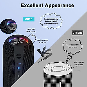 Bluetooth Speakers, 40W Wireless Portable Speaker IPX7 Waterproof with Loud Stereo, Deep Bass, LED Lights, Bluetooth 5.2 Speaker for Party, Shower, Birthday and Festival Gift (Black)