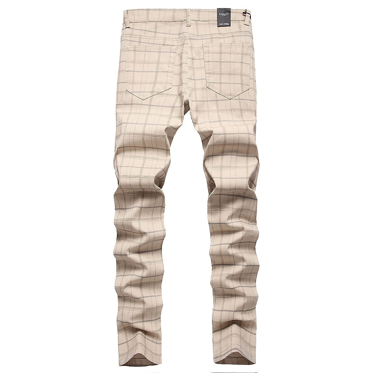 Keevoom Chinos Pants Men Light Khaki Casual Long Trousers Slim Fit Plaid Dress Pants(3303 Light Khaki,36)