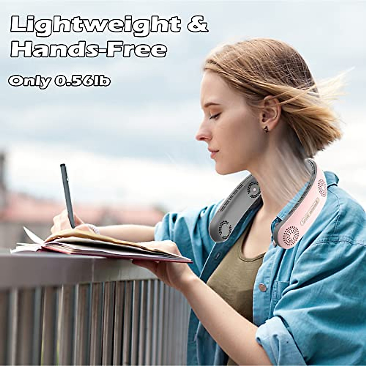 MSEVC Upgraded Neck Fan, Hand Free 4 Turbo Personal Fan 360°Adjustable Bladeless Fan Neck Wearable Cooling Fan USB Rechargeable with 6 Speeds for Women Men Camping Sports Travel Indoor