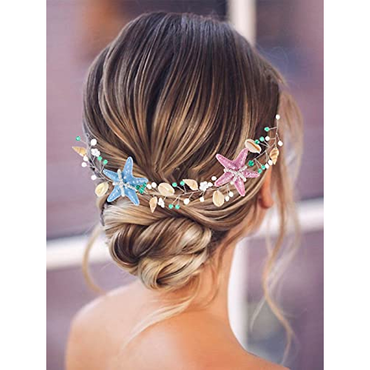 Yean Starfish Wedding Headband Bridal Accessories Purple Seashell Costume Hair Vine Headpiece for Women and Girls