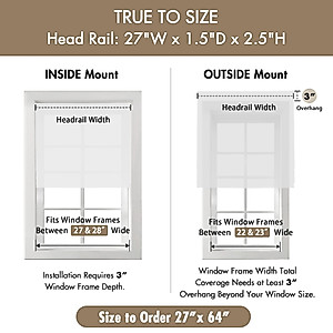 Madison Park Galen Cordless Roman Shades - Fabric Privacy Single Panel Darkening, Energy Efficient, Thermal Insulated Window Blind Treatment, for Bedroom, Living Room Decor, 27" x 64", White