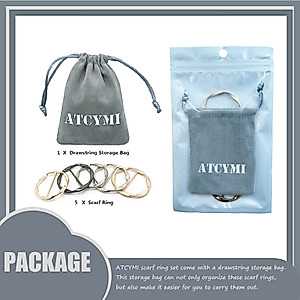 5PCS Silk Scarf Ring Clip T-shirt Tie Clips for Women Fashion Metal Round Circle Clip Buckle Clothing Ring Wrap Holder with 1 Storage Bag