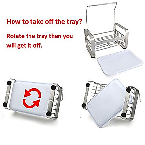 Dish Racks, Sponge Holder, Sink Caddy Organizer for Soap, Brush and Sponge, Sink Tray Drainer Rack with Removable Drain Pan & Anti-Slip Pads ,SUS304 Stainless Steel Dish Cloth Hange