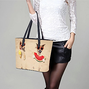 Funny Couple of Dogs at The Beach Women's Tote Bag PU Leather Shoulder Bag Handbags Purse For Work Shopping Travel