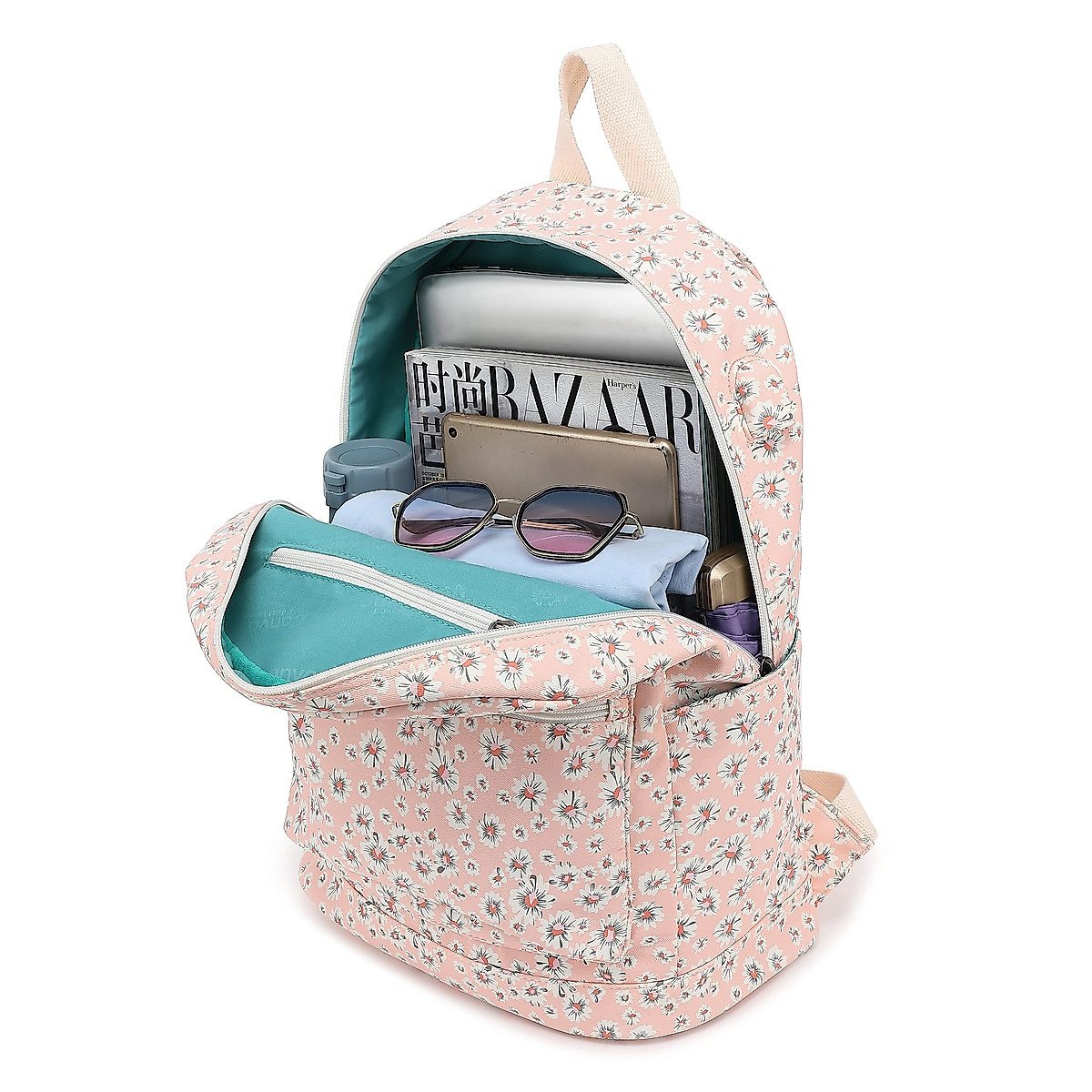 Canvaslove Pink Chrysanthemum Waterproof laptop backpack with Massage Cushion Straps and USB charging port for laptop up to 15 inch Men Women Outdoor Travel Backpack