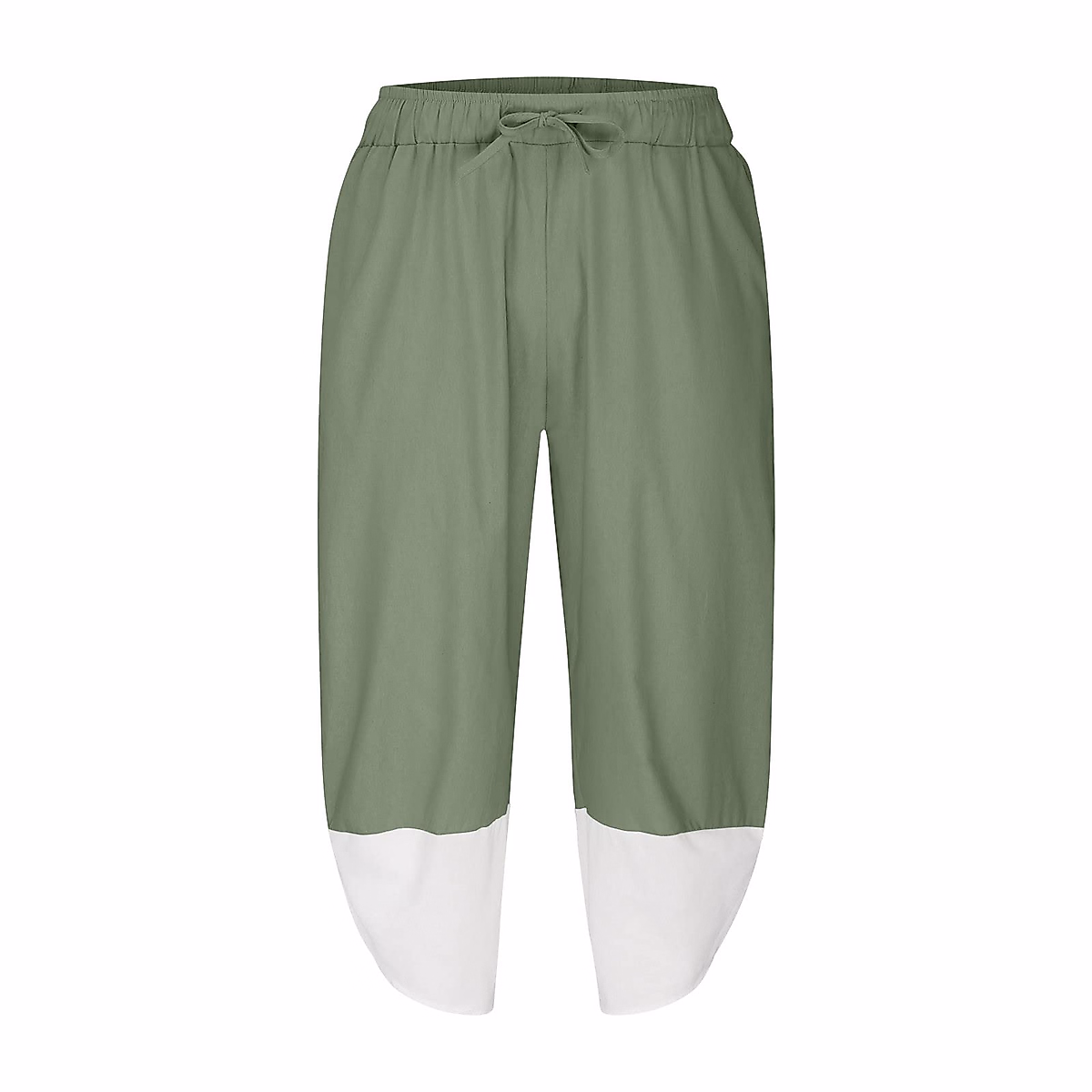 My Orders Men's Pants Elastic Waistband Linen Pants for Men 2023 Casual Loose Drawstring Elastic Waist Cotton Capri Classic Fit Patchwork Beach Capri Army Green XL