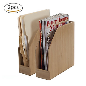 Bamboo Vertical File Folder Holder & Office Product Organizer, Store Files, Magazines, Notepads, Books and more, 2 Pack Combo Set