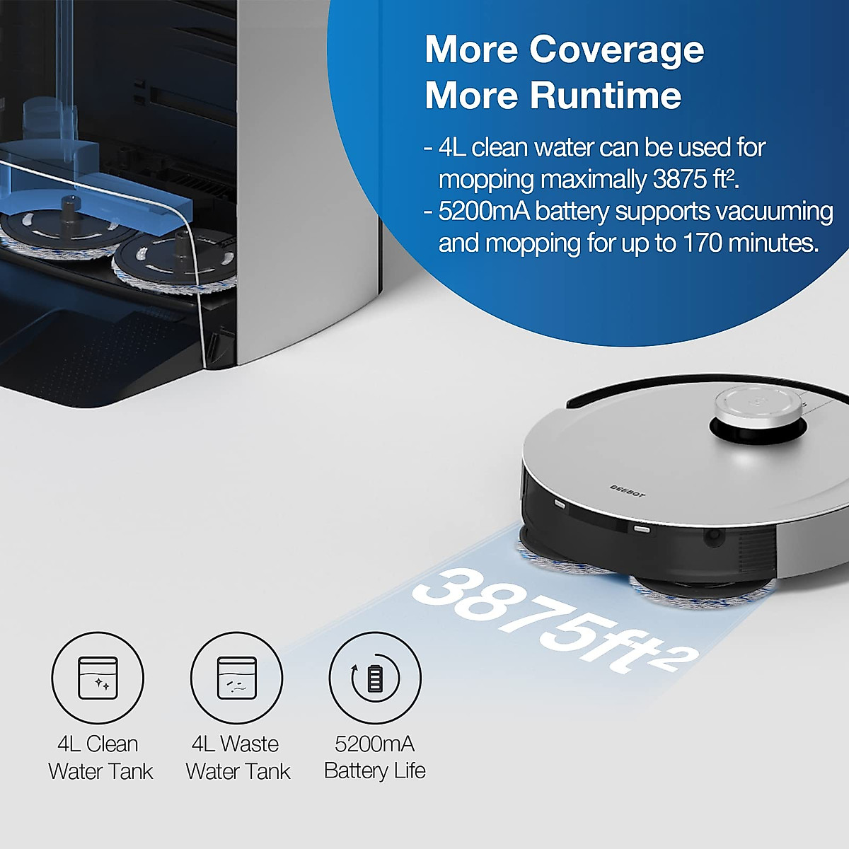 ECOVACS DEEBOT X1 Turbo Robot Vacuum and Mop Combo with Auto-Cleaning Station, 5000Pa, Robot Vacuum Cleaner with Upgraded Laser Navigation, Obstacle Avoidance, Built-in YIKO Voice Assistant, Black