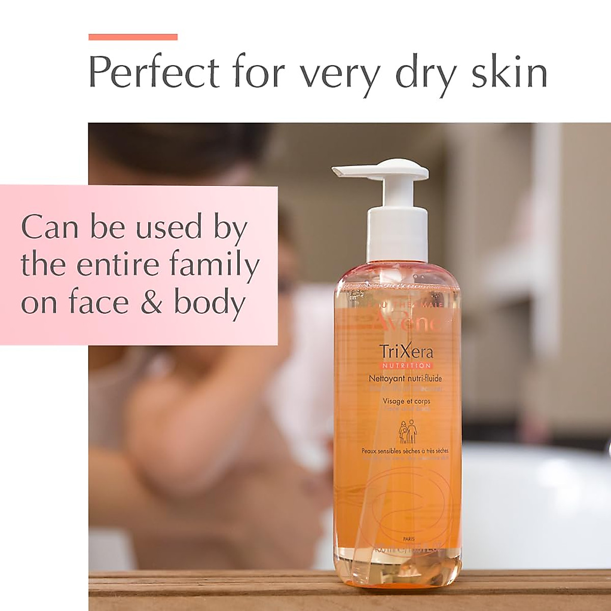 Eau Thermale Avene Trixera Nutrition Nutri-Fluid Cleanser, Soap-Free, Biodegradable, Pump, 13.5 oz.