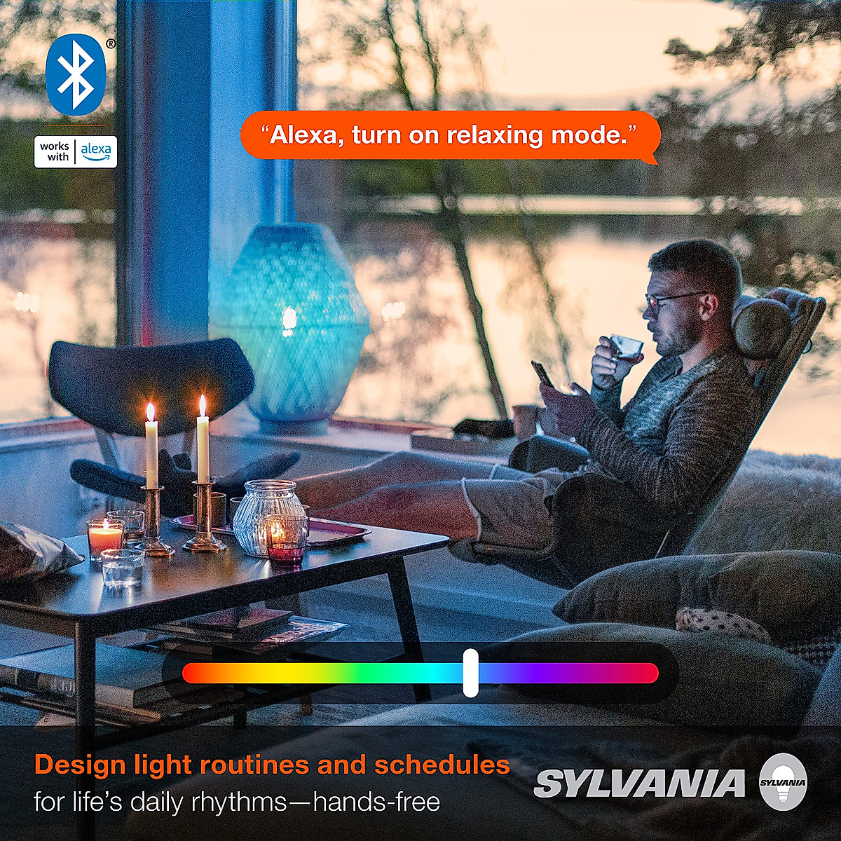 SYLVANIA Bluetooth Mesh LED Smart Light Bulb, One Touch Set Up, A19 60W Equivalent, E26, RGBW Full Color & Adjustable White, Works with Alexa Only - 2 Count (Pack of 1) (75760)