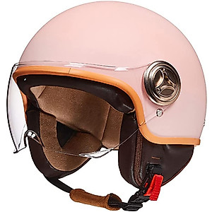 Summer Retro Vespa Helmet with Visor Light Breathable Quick Buckle DOT Approved Adult 3/4 Open Face Motorcycle Half Helmet Vintage Electrical Scooter Helmets for Moped Cruiser Chopper