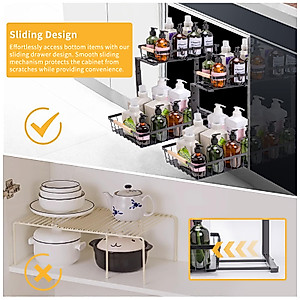 Under Sink Organizer and Storage, 2 Pack Adjustable Height Pull Out Cabinet Organizer Slide Out Sink Shelf Cabinet Storage Drawer with 8 Hooks, Under Sink Organizer for Kitchen Bathroom Cabinet