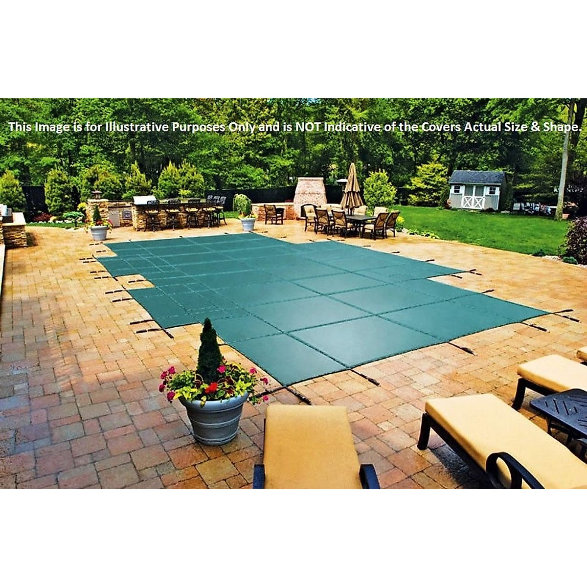 Loop - Loc 16' x 32' Rectangle with 4' 8' Center End Step Loop-Loc II Super Dense Mesh In-Ground Pool Safety Cover, Green
