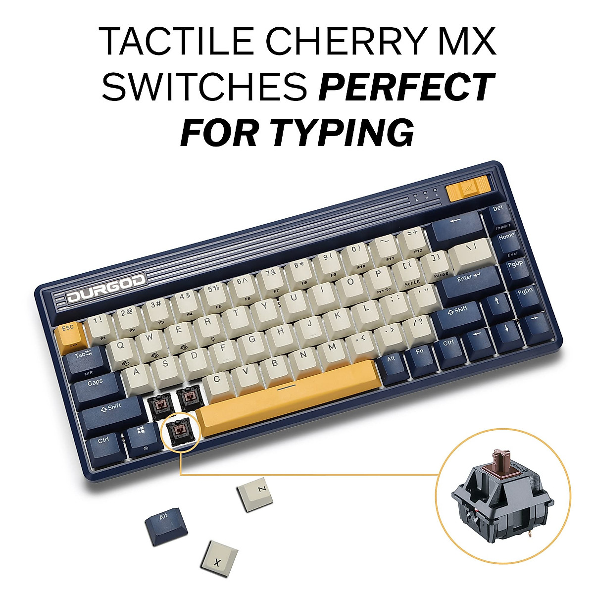 DURGOD Fusion Mechanical Retro Keyboard | 65% Layout | Wireless 2.4 GHz, Bluetooth 5.0, USB C | Doubleshot PBT | Up to 40 Days Battery Life | Windows, Android, iOS (Cherry MX Brown, Navigator)