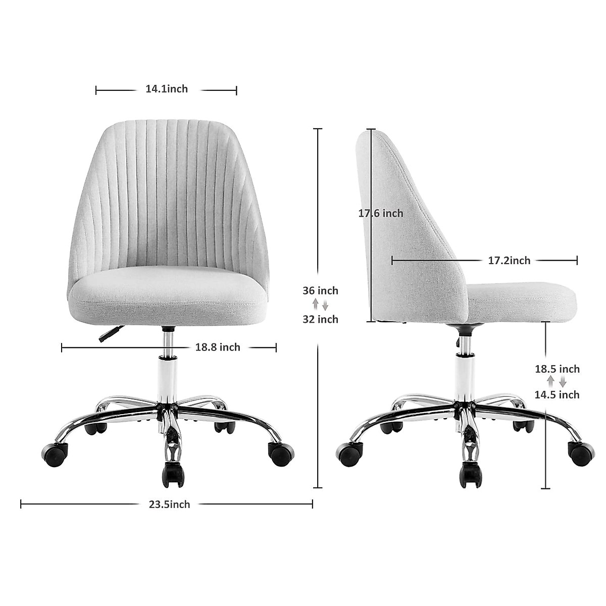 Home Office Chair, Mid-Back Armless Twill Fabric Adjustable Swivel Task Chair for Small Space, Living Room, Make-up, Studying