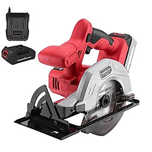 PowerSmart 20V 6-1/2 Inch Cordless Circular Saw with 4.0Ah Battery and Fast Charger, 4300 RPM, Laser & Parallel Guide, 2 Blades
