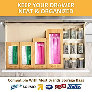 FamRica Ziplock Bag Storage Organizer Bamboo Ziplock Bag Organizer for Drawer, Baggie Holder Compatible with Gallon Quart Snack and Sandwich Size Storage Bags, Freezer Bags and Slider Bags