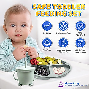 Silicone Feeding Set, Toddler Plates Bowls Set with suction, Self Feeding Spoons, Plates for Baby Utensils, Toddler Feeding Supplies