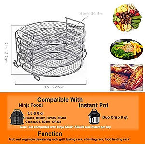 Senershuo Upgraded Dehydrator Rack For Ninja Foodi 6.5 & 8 qt, Instant Pot Duo Crisp 8 qt. Food Grade Stainless Steel Air Fryer Parts Easy Assemble & Healthy, silver