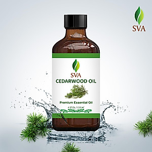 SVA Cedarwood Essential Oil – 4 Fl Oz – 100% Natural Cedar Juniperus Mexicana Oil - for Diffuser, Hair Care, Face, Skin Care, Aromatherapy, Scalp and Body Massage, Soap and Candles – with Dropper