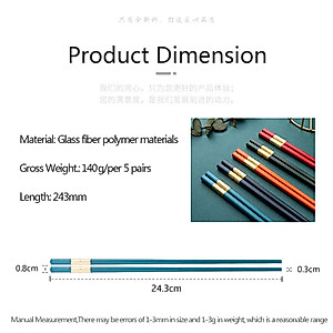 Chanjiso 5 Pairs Metal Chopsticks Dishwasher Safe,Lightweight Easy to Use Metal Chop Stick Utensils.