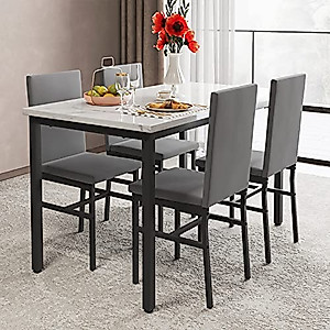 YOFE Dining Table Set for 4, Kitchen Table with 4 Chairs,Faux Marble Tabletop & 4 Leather Upholstered Chairs for Dining Room,Kitchen, Dinette, Breakfast Nook (Gray+White)