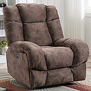 INZOY Electric Power Recliner Chairs with USB Charge Port, Electric Reclining Recliner with Upholstered Seat, Overstuffed Reclining Sofa Recliner for Living Room Bedroom (Brown)