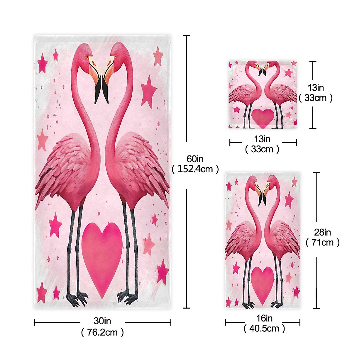 Flradish Pink Flamingos Lovers Towels 3 Pack Bath Towels for Bathroom Set Soft Cotton Highly Absorbent Lightweight & Quickdry Towel Set 1 Bath Towel,1 Hand Towel,1 Washclothe