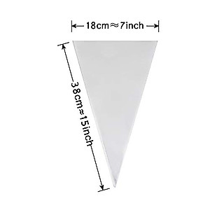 GOETOR Cone Bag 100 PCS Clear Cello Treat Bags Gift Wrap Cellophane Bags 7 x15 Inch Triangle Goody Bags with Twist Ties for Favor Christmas Popcorn Candies Handmad