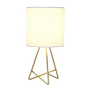 Simple Designs LT2066-GDW 13.5" Down to the Wire Metal Table Lamp with Fabric Shade, Gold with White Shade