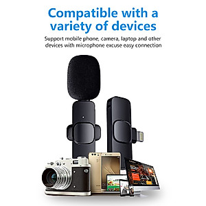 bAnpinSH Wireless Lavalier Microphone,for iPhone iPad,Professional lavalier Microphone for Video Recording, Plug and PlayAuto Sync 2.4G Ultra-Low Latency Noise Reduction Lapel Microphone (Black)