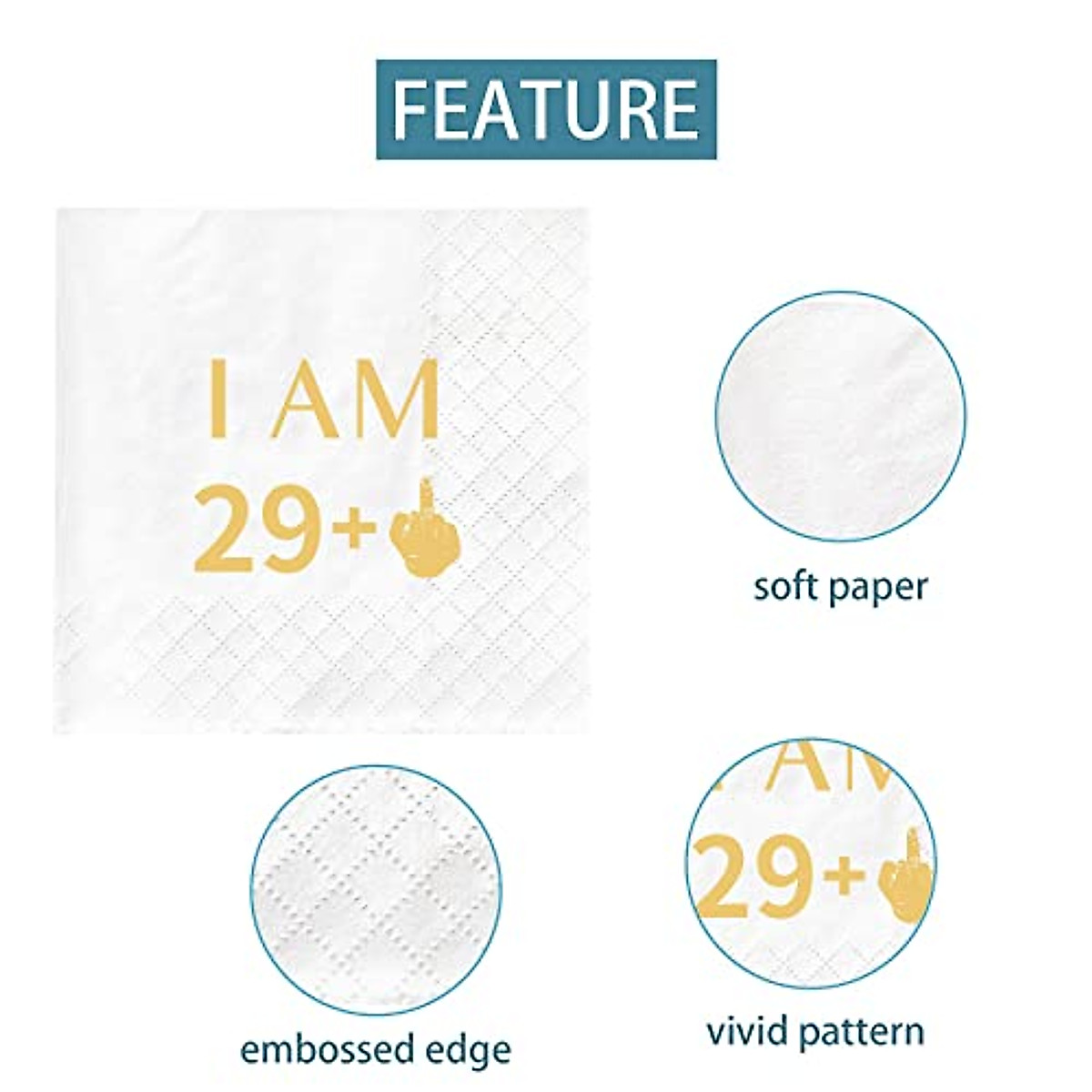 30th Birthday Cocktail Napkins, 30th Birthday Party Decorations Gifts for Men and Women, “I Am 29+1” Birthday Party Supplies Favor for Cake Dessert Table, 50-Pack 2-Ply | 4.5 x 4.5 inch folded