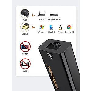 CableCreation USB to Network Adapter, USB 2.0 to 10/100 RJ45 Ethernet LAN Cable Compatible with Windows 10/8.8/8/ 7, macOS X, Black