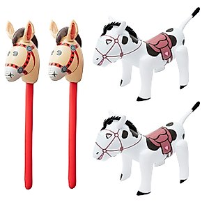 Haooryx 4Pcs Inflatable Horse Sticks Inflated Horsehead Pony Stick Western Cowboy Horse Toys Blow-up Horse on a Stick for Boys Girls Animal Birthday Party Baby Shower Decoration Supplies