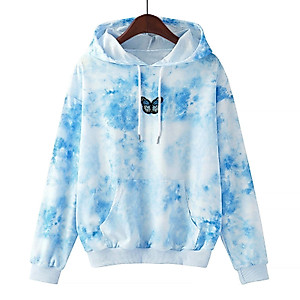 Women's Cute Hoodie Teens Girls Butterfly Print Hoody Pullover Tops Kawaii Jumper Comfy Sweatshirt with Large Front Pocket