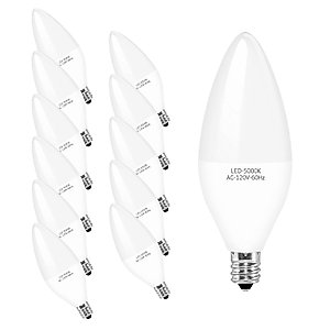 E12 Candelabra LED Light Bulbs - Equivalent 40W Candle Bulbs, 5W LED Chandelier Light Bulbs, B11 & C37 E12 LED Bulb Daylight (5000K), 450 Lumens, Pack of 12