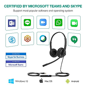 Yealink UH34 USB Headset with Mic,Stereo Wired Headphones with Noise Cancelling Microphone,Teams Certified,Professional Work Headphones for VoIP Phone PC Computer Call Center Office