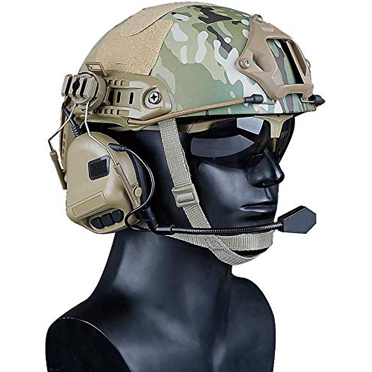 NC Helmet Version Noise Reduction Pickups, Electronic Shooting Noise Safety Earmuffs, Tactical Headsets For Airsoft Activities, Tan, 20x15x10cm