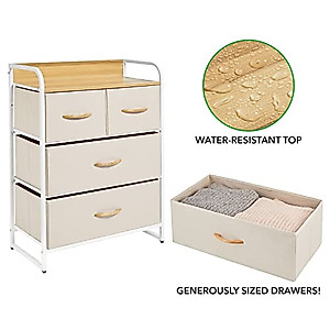 mDesign 30.9" High Steel Frame/Wood Top Storage Dresser Furniture Unit with 4 Removable Fabric Drawers - Bureau Organizer for Bedroom, Living Room, or Closet - Cream/White