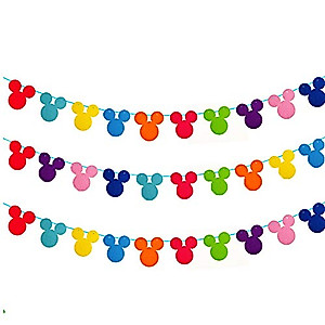 Kinyanco 3 Rows Colorful Mickey Mouse Garland Disney Theme Garland Banner for Birthday Party Decoration, Room Decor, Baby Shower, Classroom Decoration