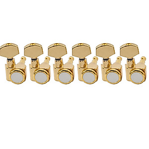 Musiclily Pro 6-in-line 2-pins Guitar Locking Tuners Machine Heads Tuning Pegs Keys Set for Fender Strat/Tele, Gold
