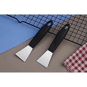 Stainless Steel Scraper, Oven Scraper Tool,Induction Hob, Stoves,None-Scratches Putty Scraper for Kitchen Cleaning,Wallpaper Scraper, Paint Scraper，Straight Version + Bending Version 2-Piece