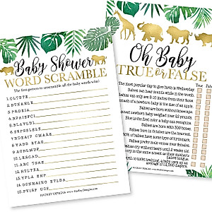 25 Safari Animal Matching, 25 Nursery Rhyme Game, 25 Word Scramble For Baby Shower, 25 True Or False Game, 25 Who Knows Mommy Best, 25 Baby Prediction And Advice Cards - 6 Double Sided Cards