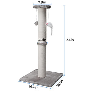 34 Inch Tall Cat Scratching Post Heavy Duty and Thicker Cat Scratch Post Sisal Scratch Posts Large Diameter with Hanging Ball Toy Cat Scratchers Scratching Posts for Indoor Cats Adults Kittens