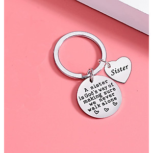Nzztont Sister Keychain Sister Gift A Sister Is God's Way Of Making Sure We Never Walk Alone Keyring Sister Gifts Friend Keyring
