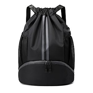 Allzbst Sports Drawstring Backpack - Water Resistant Lightweight String Gym Bag with Shoes Compartment and Wet Proof Pocket for Women Men
