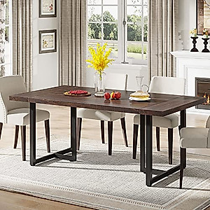 Tribesigns Dining Table Kitchen Table for 6,Farmhouse Kitchen Table for Dining Room, Industrial Rectangular Table with Steel Legs Metal Frame, Kitchen, Home Furniture (Brown)